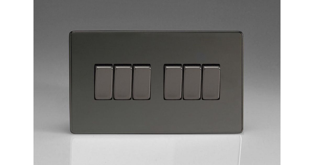 XDI96S: Light Switch, 10A, 6-gang, 2-way, screwless iridium