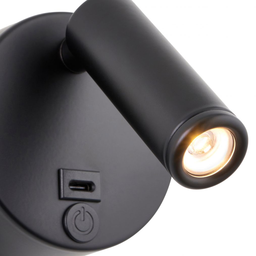 120968: Lumos Mini LED Wall Light, Matt Black, USB C : Saxby