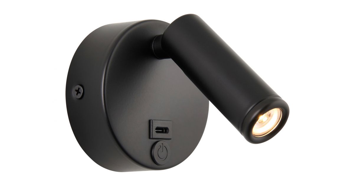 120968: Lumos Mini LED Wall Light, Matt Black, USB C : Saxby