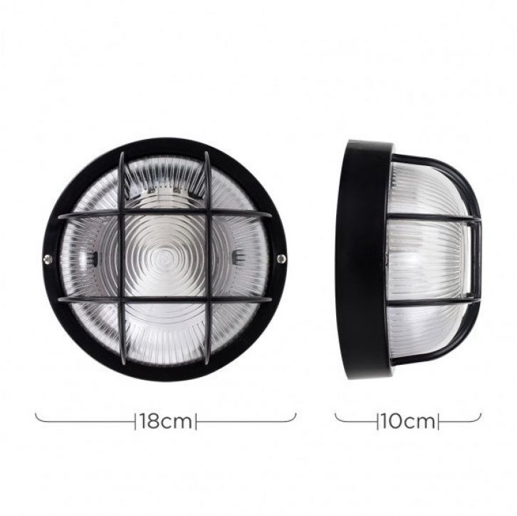 965B: Black Outdoor Bulkhead Cage Light IP44 Bulk Head 60w