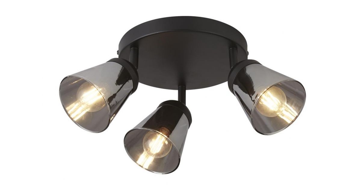 61170-3SM: Mega 3 Spot Plate Light, Black, Smoked Glass