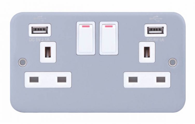 LG9098MB-USB: Metal Clad Double Socket With USB, USB A, 2