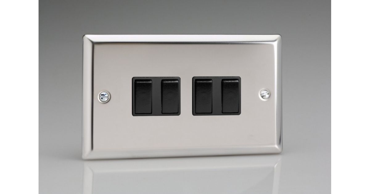 XC9B: Quad Light Switch, 10A, 4-gang, 2-way, classic mirror