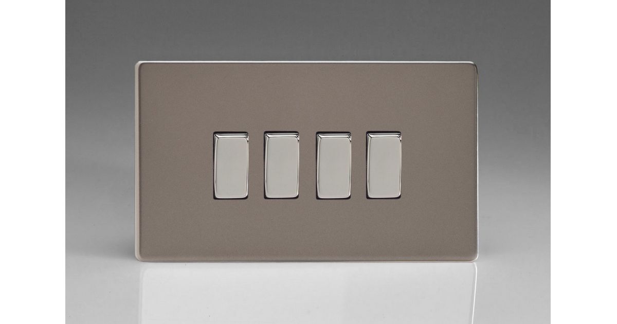 XDR9S: Quad Light Switch, 10A, 4-gang, 2-way, screwless