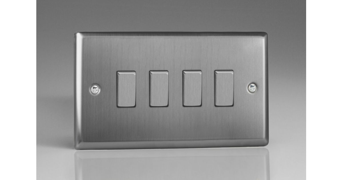 XT9D: Quad Light Switch, 10A, 4-gang, 2-way, classic brushed
