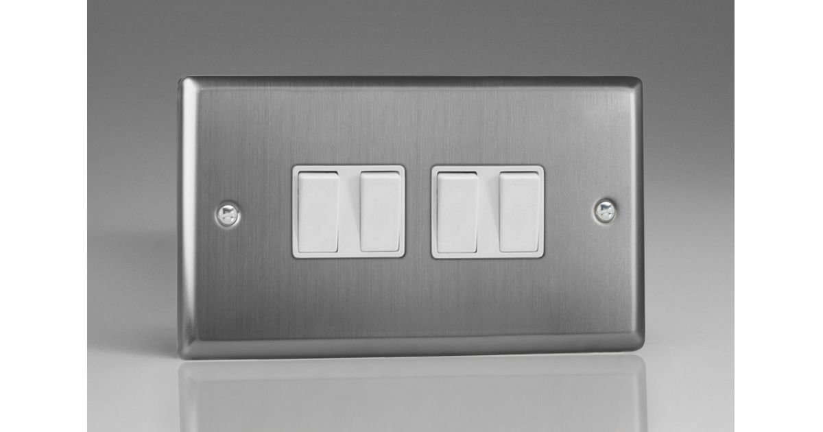 XT9W: Quad Light Switch, 10A, 4-Gang, 2-Way, Classic Brushed