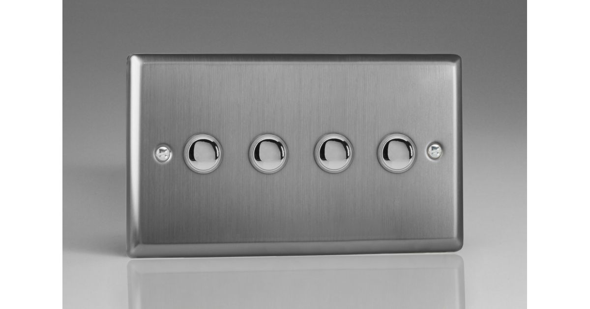 XTP4: Quad Push Switch, 6A, 4-Gang, 2-Way, Classic Brushed