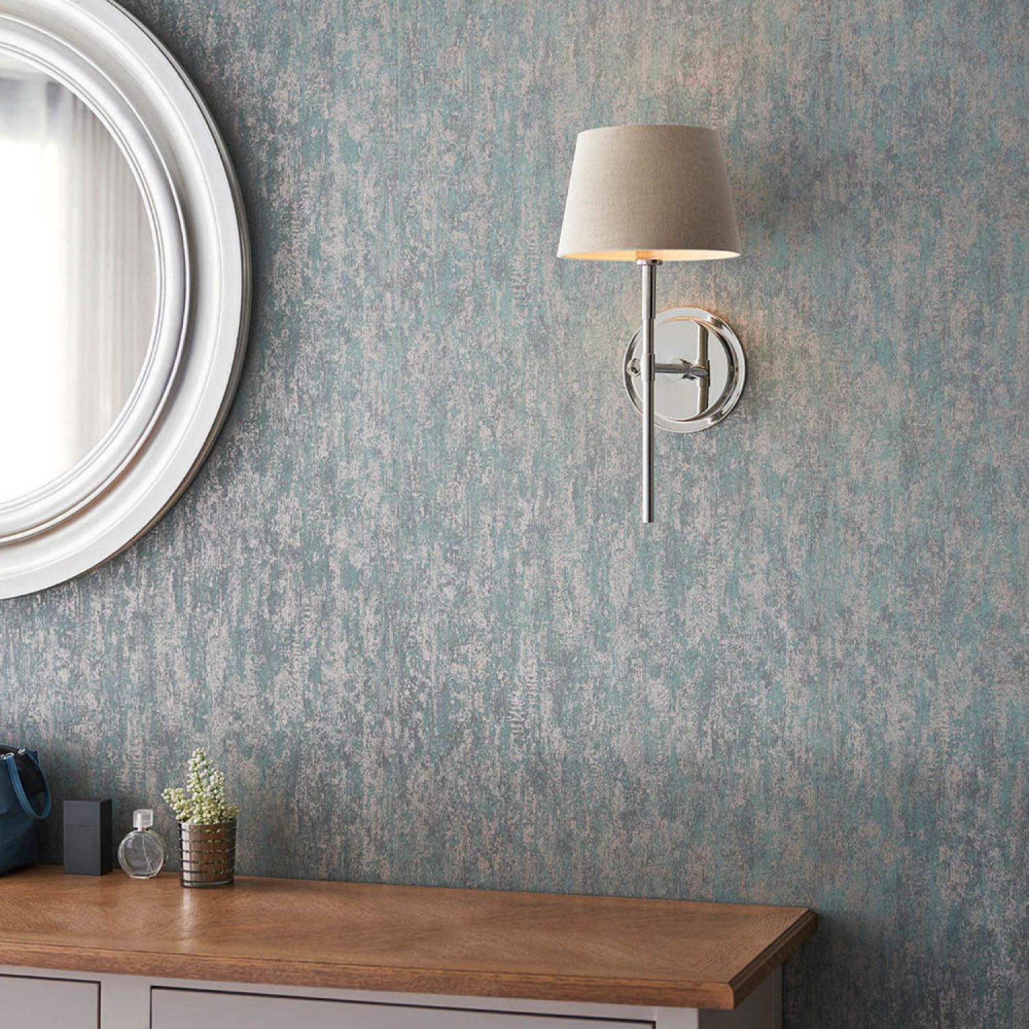 103359: Rennes Wall Light, Bright Nickel, Grey : Endon