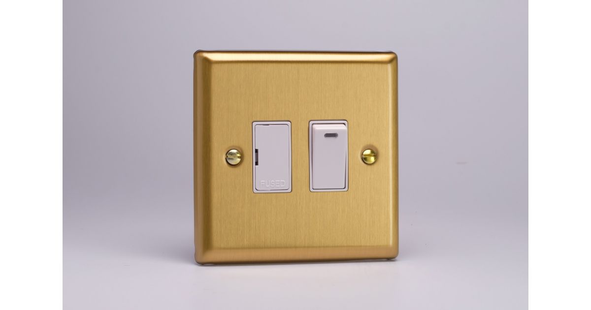 XB6NW: Switched Fused Spur + Neon, classic brushed brass