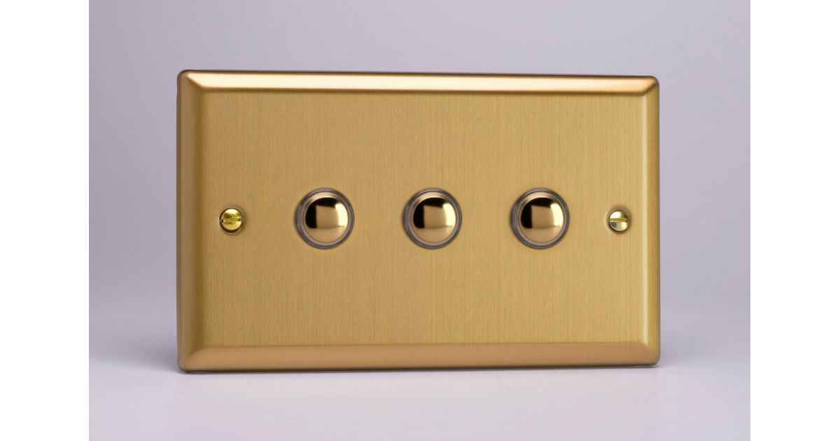 XBM3: Triple Momentary Switch, 6A, 3-Gang, Classic Brushed