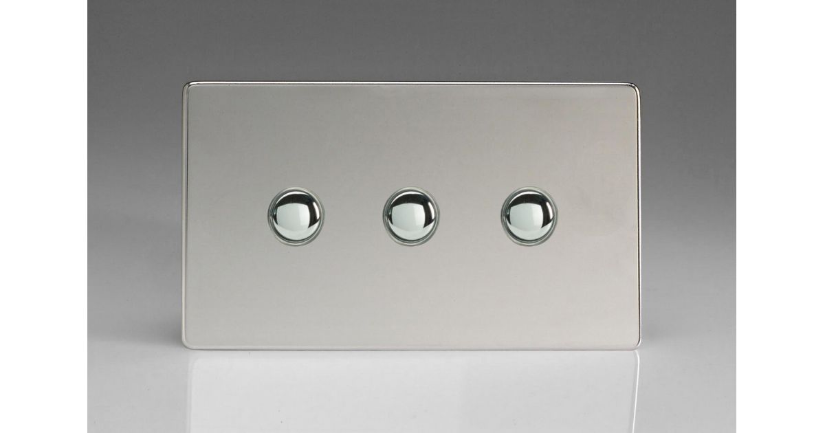 XDCM3S: Triple Momentary Switch, 6A, 3-Gang, Screwless