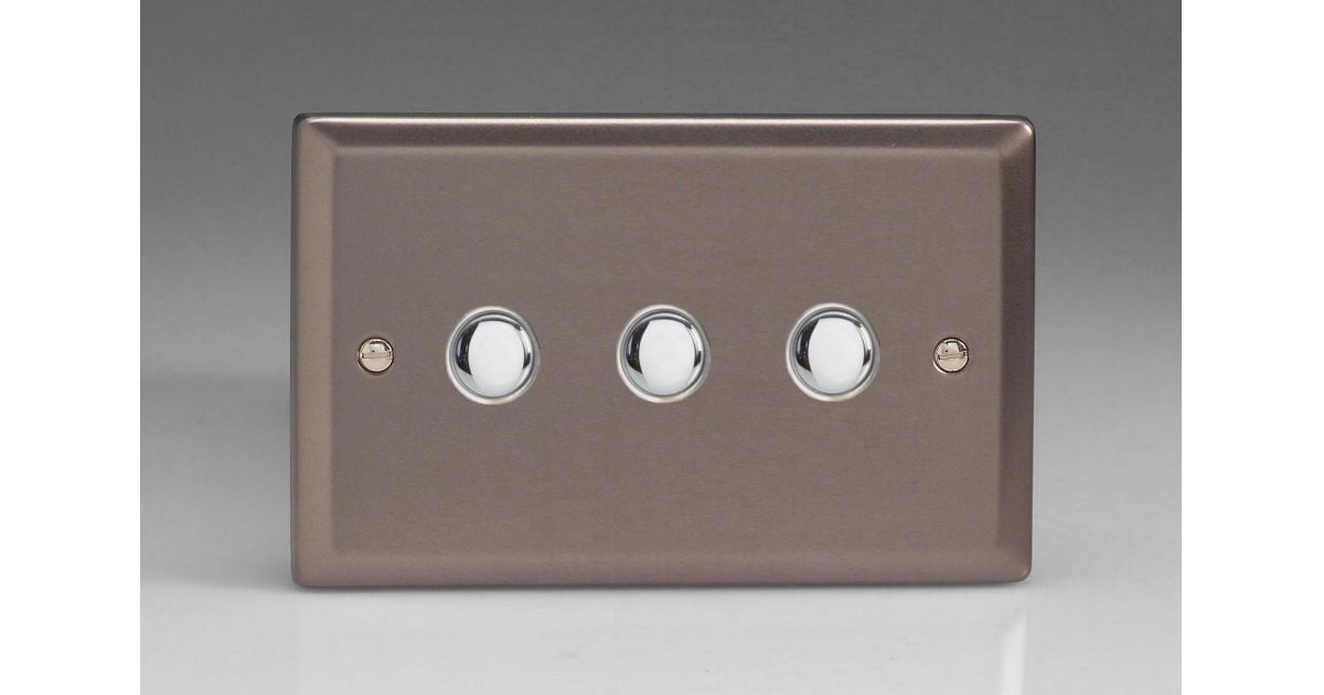 XRP3: Triple Push Switch, 6A, 3-Gang, 2-Way, Classic Pewter