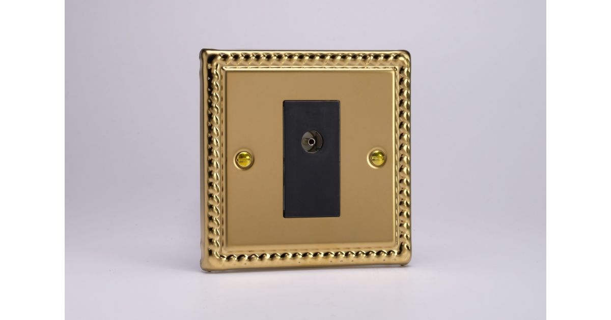 XG8ISOB: TV Co-Axial Socket, Classic Georgian Brass, Black