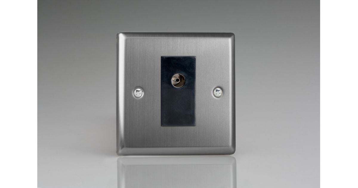 XT8ISOB: TV Co-Axial Socket, Classic Brushed Steel, Black