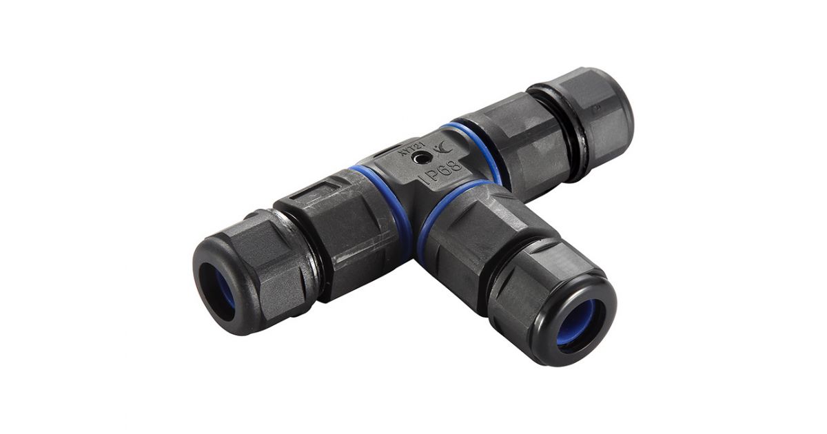 90132: Waterproof Inline Cable Tee Connector, IP68, Black